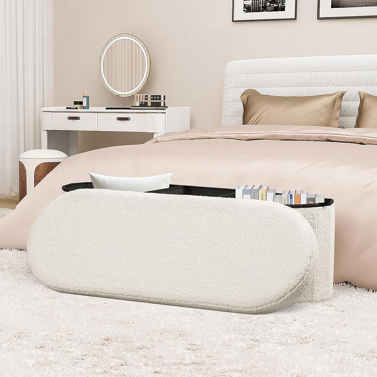Sherpa Storage Ottoman Bench - Cream | Second Story Living